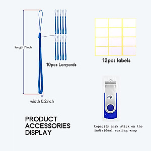 1GB Flash Drive 10 Pack USB 2.0 Thumb Drive Swivel Memory Stick Jump Drive with LED Indicator/Lanyard/Label for Storage and Backup (1G, 10pcs, Navy Blue)