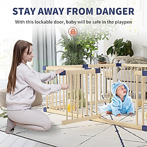 Linor Baby Playpen, Wooden Baby Playpen with Safety gate, 70.8"x59" Extra Large Playpen for Babies and Toddlers, Baby Play Yards, Playpen for Twins, Children, 100% Natural Wood
