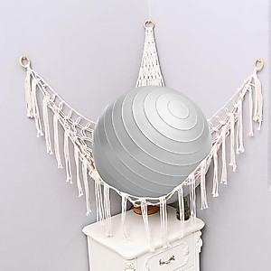 Exercise Ball Holder, Yoga Ball Pump Yoga Ball Rack Corner Hanging Storage Net for Yoga Studio and Gym Exercise Ball Holder Hammock Accessories (White)