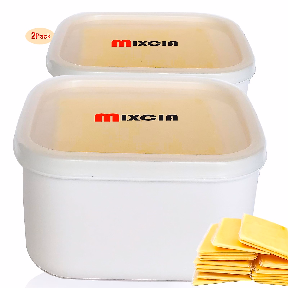 Mixcia 2Pack Cheese Storage Container for Fridge, Sliced Cheese Holder with Lids, Keeps Cheese Fresh and Delicious Cheese Container, Plastic Sliced Cheese Container Set(Cheese Containers)
