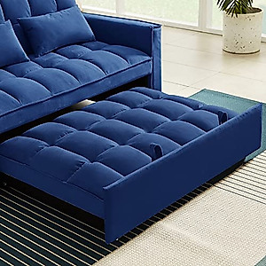 Holaki Convertible Velvet Sleeper Sofa Bed, 55.2" Velvet Loveseat Sofa Modern Pull Out Sofa Bed Lounge Chaise Armchair with Adjustable Backrest,2 Lumbar Pillows,Small Couch for Home Office(Blue)