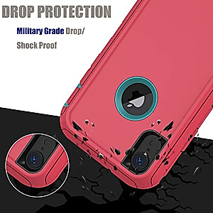 for iPhone XR Case with 2 x Screen Protector, Heavy Duty Shockproof/Drop Proof/Dust Proof 3-Layer Military Protection Full Body Rugged Defender Durable Cover for Apple iPhone XR (Pink)