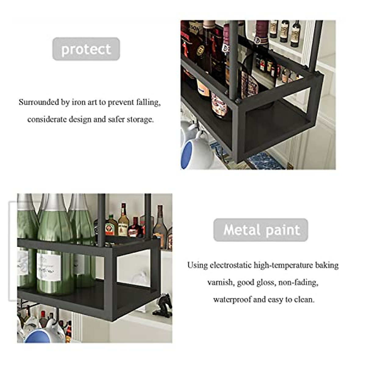 Black Wine Rack Wine Bottles Display Racks Glass Goblets Storage Shelf Ceiling Hanging Holder Wall Mounted Iron Shelving for Under Cabinet, Kitchen, Bar, Restaurants (Size : 120x25
