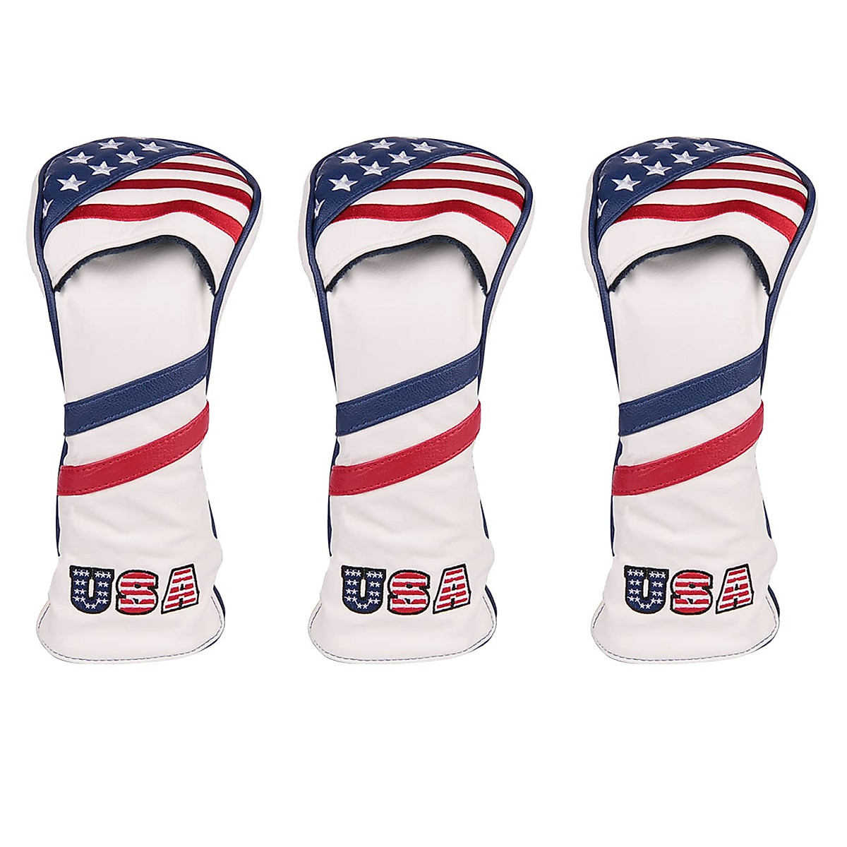 Golf Builder 3pcs/Set USA Stars and Stripes Golf Club Hybrid Head Covers Utility UT Covers with Adjustable Number Tag