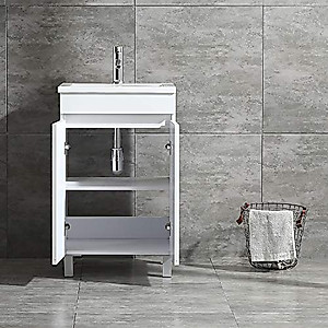 Sliverylake 20 Inch Free Standing Bathroom Vanity Cabinet with 2 Doors Undermount Resin Sink and Chrome Faucet Combo White