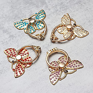 [2 Packs] Butterfly Glitter Bling Bling Phone Ring Holder, Sparkle Phone Ring Grip Artificial Diamond Stand,Rhinestone Cell Finger Ring for Phones,Pad