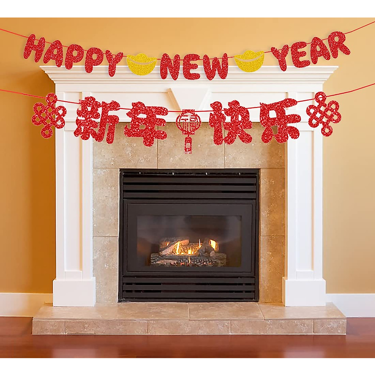 Hying 22 PCS Chinese New Year Banners Spring Festival Hanging Decorations 2023 Happy New Year Banner Garland Red Flag Hanging Bunting Ornaments for Chinese New Year Decorations