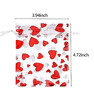 Llxieym 150 Pieces Valentine's Day Love Heart Organza Bags Gift Bags Jewelry Pouches Drawstring Pouches Candy Goodies Bags Food Storage Bags for Valentine's Day Wedding, 3 x 4 Inches