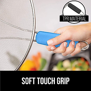 Gorilla Grip Splatter Screen for Frying Pan, Easy Clean Stainless Steel Grease Cover, Stop Hot Oil and Bacon Splash, Cooking Guard for Skillet, Comfortable Handle, Dishwasher Safe, 11.8 Inch, Black