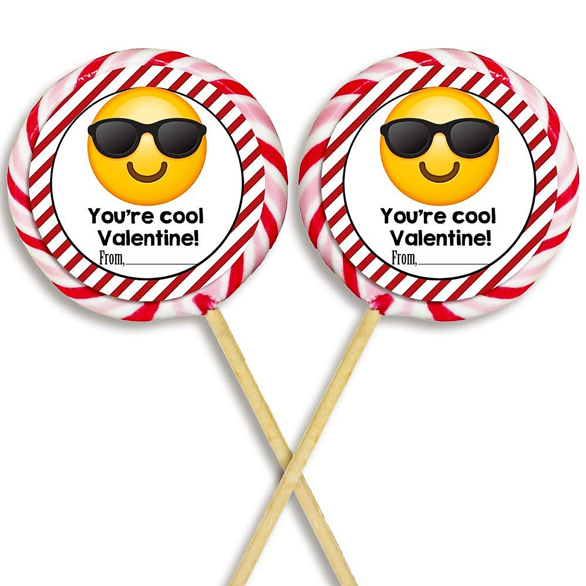 Cool Emoji with Sunglasses Valentine Party Favor Sticker Labels, 40 2" Party Circle Stickers by AmandaCreation, Great for Classroom Valentines, Envelope Seals, Gifts & Treats