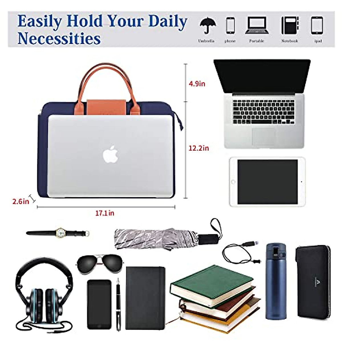 Kamlui 15.6 Inch Laptop Bag for Women,Computer Bag Waterproof Canvas Laptop Shoulder Messenger Female Laptop Sleeve Case for Macbook Pro Air HP Dell,(Blue)