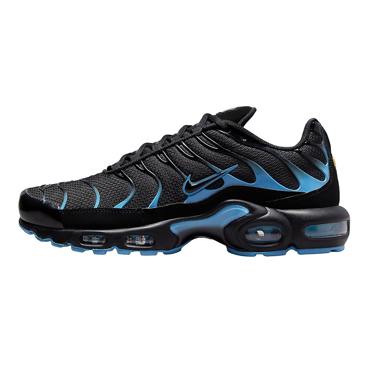 NIKE Unisex Air Max Plus Shoes, Black Black University Blue, 9.5 US Men