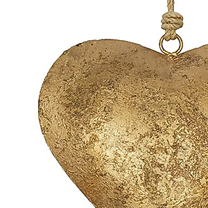 Deco 79 Metal Heart Decorative Bell with Hanging Rope, Set of 3 20", 17", 12"H, Gold