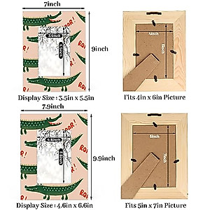 POFATO Funny Crocodiles 5x7 Picture Frame Wood Photo Frame for Tabletop Display Wall Mount Picture Frame Display 5 x 7 Inch Photo Wall Decor Home Gift Frames