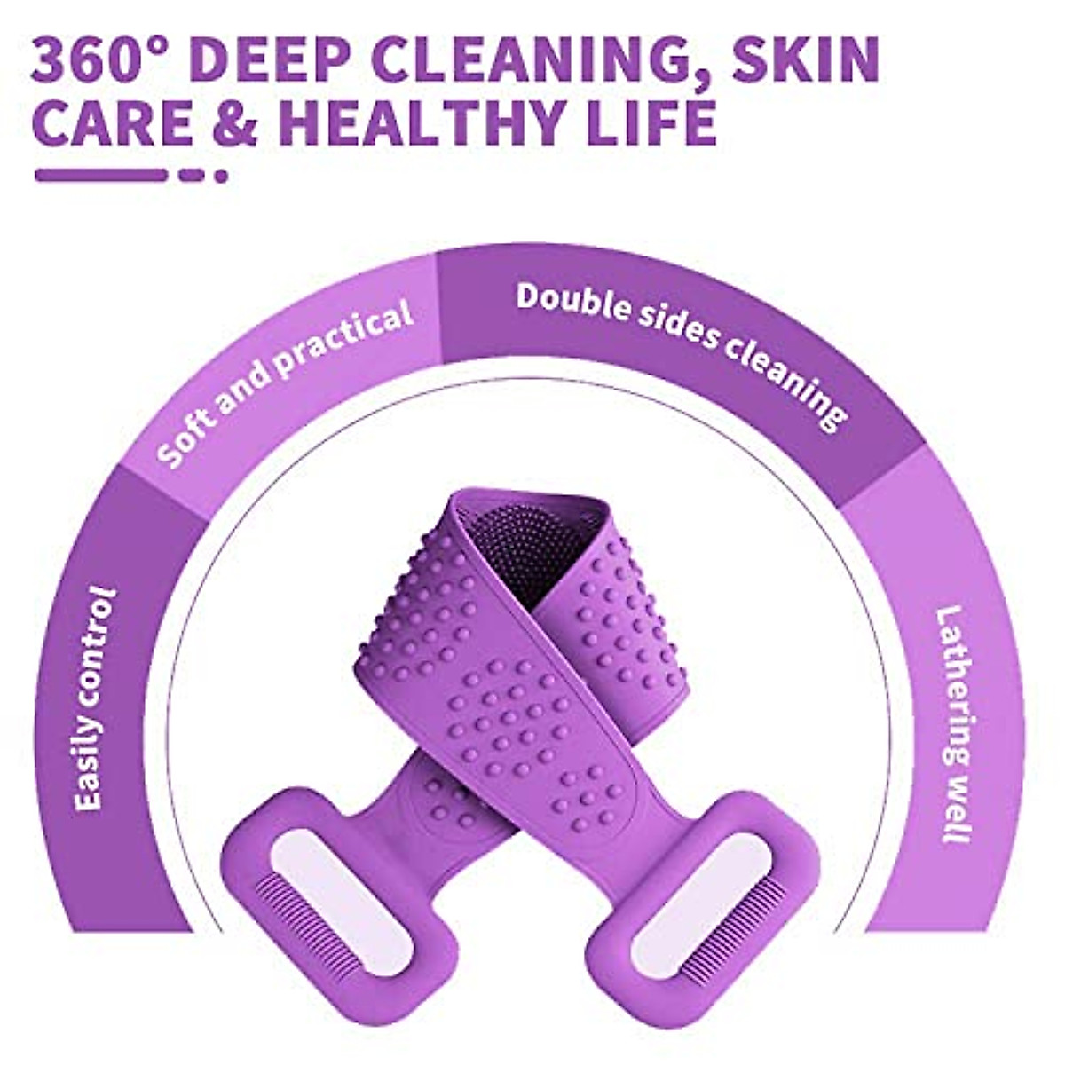 Jwxstore Silicone Back Scrubber for Shower, Silicone Body Scrubber, 34.5Inch Extra Long Bath Body Brush Silicone Back Brush Exfoliating Body Scrubber with Handle for Men Women