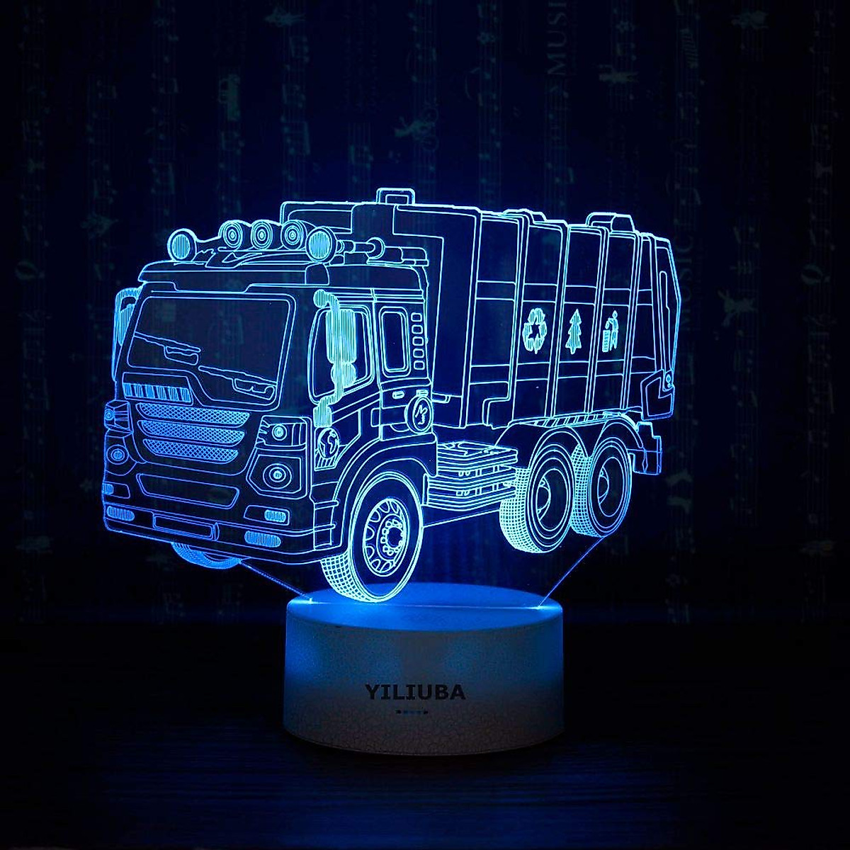 Garbage Truck Car Gift Night Lights for Kids 3D Lamp LED Desk Lamps for Boys Decor Bedroom Room USB plugs 7 Color Gradual Changing Truck Light or Birthday Xmas Party Festival Decor Children Gifts
