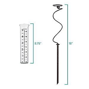 La Crosse 704-08967-INT Original Handcrafted Colombian Metal Finish Spiral Rain Gauge with 5-inch Capacity Glass Rain Garden Tube
