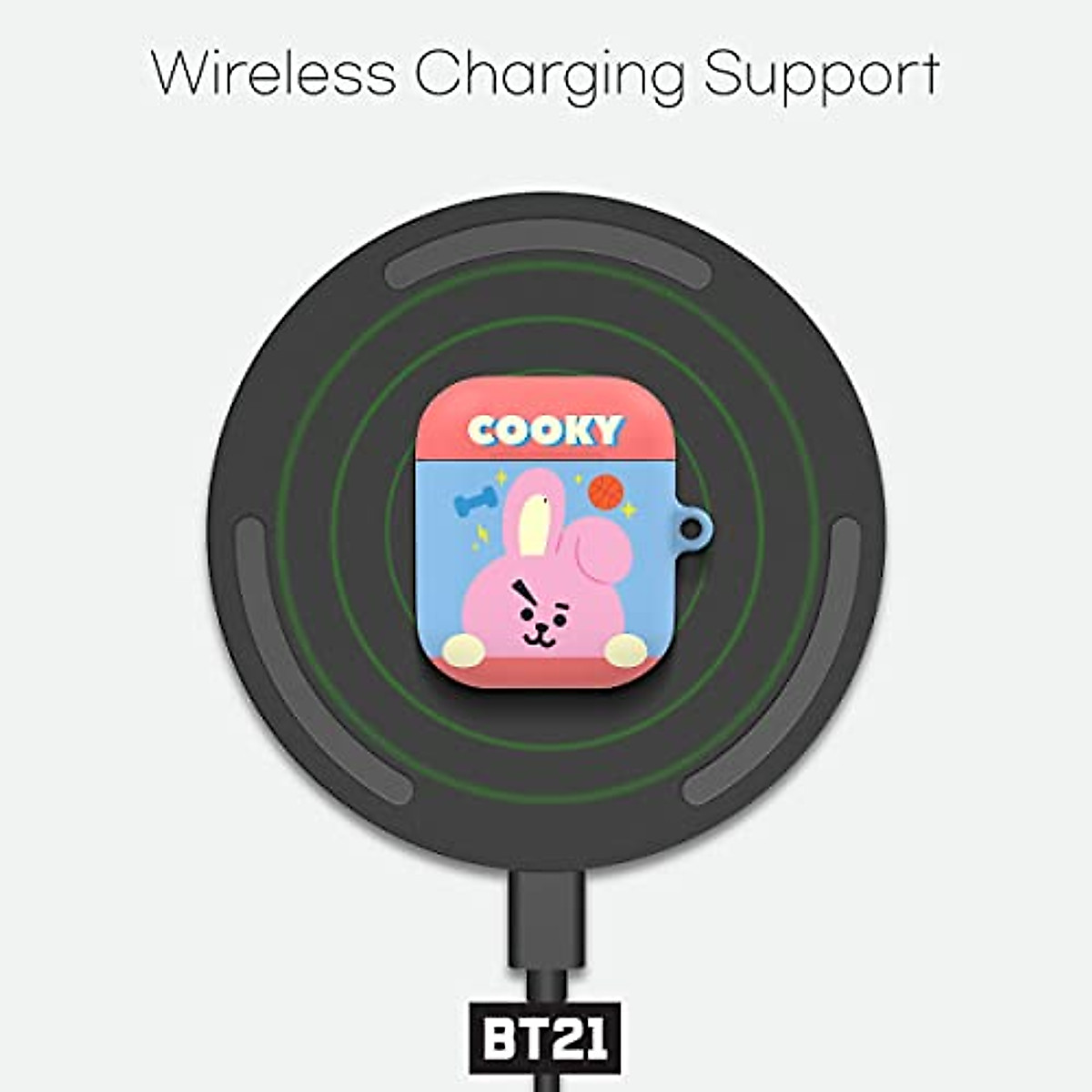 BT21 Official Merchandise Designed for Airpods Case Cover Protective Hard Case with Keychain for Airpods 1 & 2 Case - Cooky