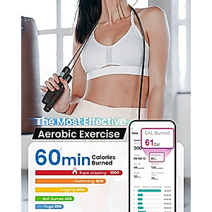 RENPHO Smart Jump Rope, Fitness Skipping Rope with APP Data Analysis, Workout Ropes for Home Gym, Crossfit, Jumping Counter Exercise Men, Women