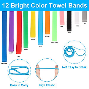 CCINEE 12 Pack Beach Towel Bands for Beach Chair, Stretchable Silicone Towel Holder for Cruise Chairs Elastic Towel Craber Clips for Sorting and Organizing
