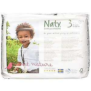 Naty by Nature Babycare Eco-Friendly Premium Disposable Diapers for Sensitive Skin, Size 3, 4 packs of 31 (124 Count) (Chemical, chlorine, perfume free)