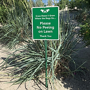 SmartSign 12 x 10 inch “Grass Doesn't Grow Where The Dogs Go - Please No Peeing On Lawn” LawnBoss Yard Sign with 3 foot Stake, 40 mil Laminated Rustproof Aluminum, White and Green, Set of 1, USA-Made