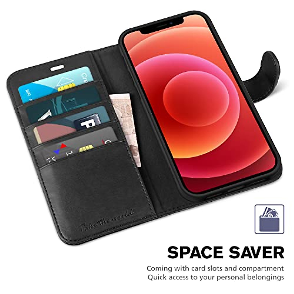 TUCCH Wallet Case Compatible with iPhone 12 Pro Max 5G 6.7", PU Leather Card Slot Kickstand [Protective TPU Interior Case], RFID Blocking Magnetic Flip Cover for iPhone 12 Pro Max 6.7", Black