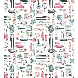 Makeup Wrapping Paper Spa Party Gift Wrap - Folded 30 x 20 Inch (3 Sheets)