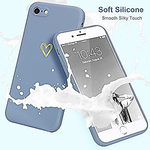 Wirvyuer for iPhone SE Case 2022/2020,iPhone 8 iPhone 7 Case for Girls Women Silky Soft Protective Shockproof Silicone Phone Case with Cute Gold Heart Pattern Design Blue Cover