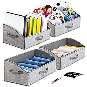 artsdi Set of 4 Large Capacity Storage Bins and Baskets with Handles, Closet Shelf Organizer Bins, Foldable Trapezoid Storage Box for Shelves,Clothes,Baby Toiletry,Toys,Towel,DVD,Book, Jumbo,Gray