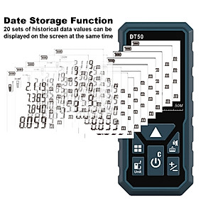 Laser Measure 165ft DT50 Laser Distance Meter 50M, Portable Handle Digital Measure Tool Range Finder, Larger Backlit LCD 4 Line Display IP54 Shockproof
