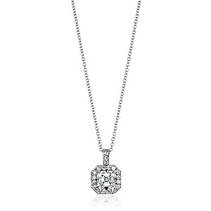 Amazon Collection Platinum-Plated Sterling Silver Asscher-Cut Infinite Elements Cubic Zirconia Halo Pendant (1.5 cttw), 16" + 2" Extender