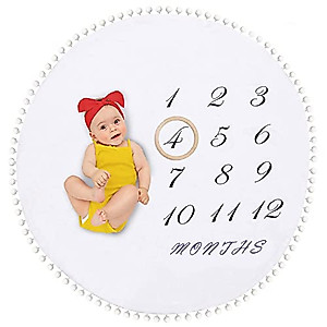 Baby Monthly Milestone Blanket for Boy Girl Gender Neutral Gift for Baby Shower-Circle Ring Play Mat Large- Double Sided Pom Pom Ball Thick Flannel Round Rug for Boy Girl, BabyPhotography Props