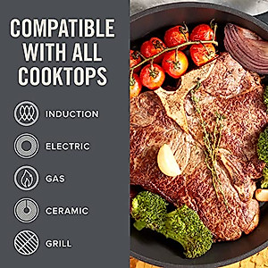 DASH Zakarian 13" Nonstick Cast Iron Frying Pan, Dual Handle Skillet with Titanium Ceramic Coating, Black