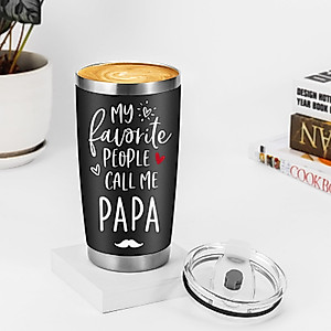 Papa Christmas Gifts from Grandkids Granddaughter Grandson Grandpa Birthday Gifts Idea for Granddad Grandfather Best Papa Ever Gifts for Father's Day Gift My Favorite Papa Tumbler + Socks (20oz Black)
