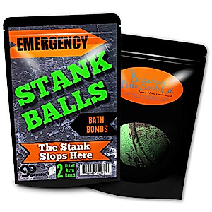 Emergency Stank Balls Bath Bombs - Funny Bath Bombs for Men - XL Bath Fizzers, Black and Green Marbled, Handcrafted in the USA