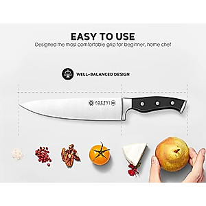 ASETY Kitchen Knife Set with Block, NSF Certified 15 PCS Professional Chef Knife Set with Knife Sharpener, German Stainless Steel Full Tang Knife Block Set, Gift for Men I Women