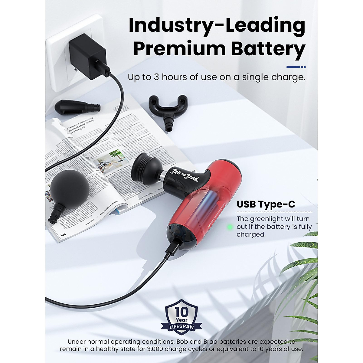 BOB AND BRAD Q2 Mini Massage Gun, Pocket-Sized Deep Tissue Massager Gun, Portable Percussion Muscle Massager Gun, Ultra Small & Quiet Muscle Massage Gun with Carry Case, FSA and HSA Eligible -Red