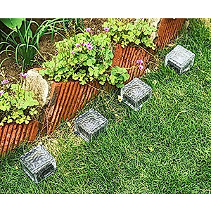 HORING Solar Glass Brick Light - Solar Ice Cube LED Light - Crystal Brick Stone Lamp Garden Courtyard Pathway Patio Pool, Decorative Christmas Festives Ice Rock Cube Lights (4PCS Warm White)