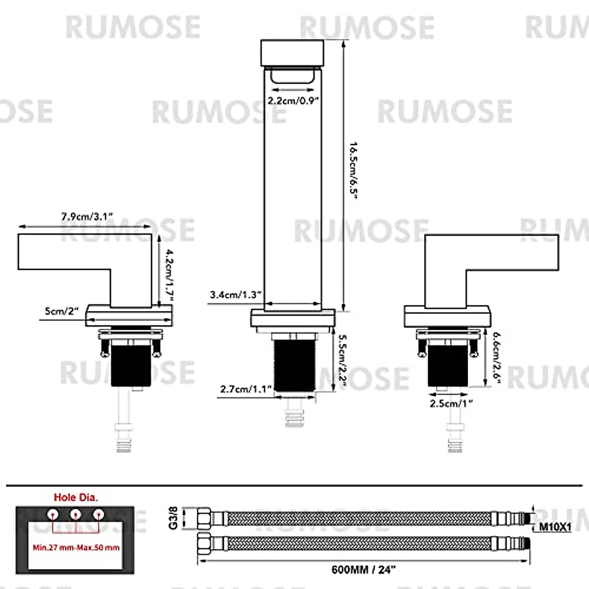 RUMOSE 8 inch Widespread Matte Black Bathroom Faucets for Sink 3 Hole Brass 2 Handle Lavatory Square Faucet Modern rv Bathroom Faucets