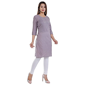 Ramkudi Indian Women's Plain Embroiderd Cotton Straight Kurti Top (Light-Purple)