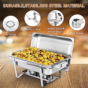 4 Pack Chafing Dish Buffet Set 8 Qt Stainless Steel Complete Chafer Set Catering Warmer Set with Water Pan, Fuel Holder for Parties, Dinners, Catering, Buffet and Weddings