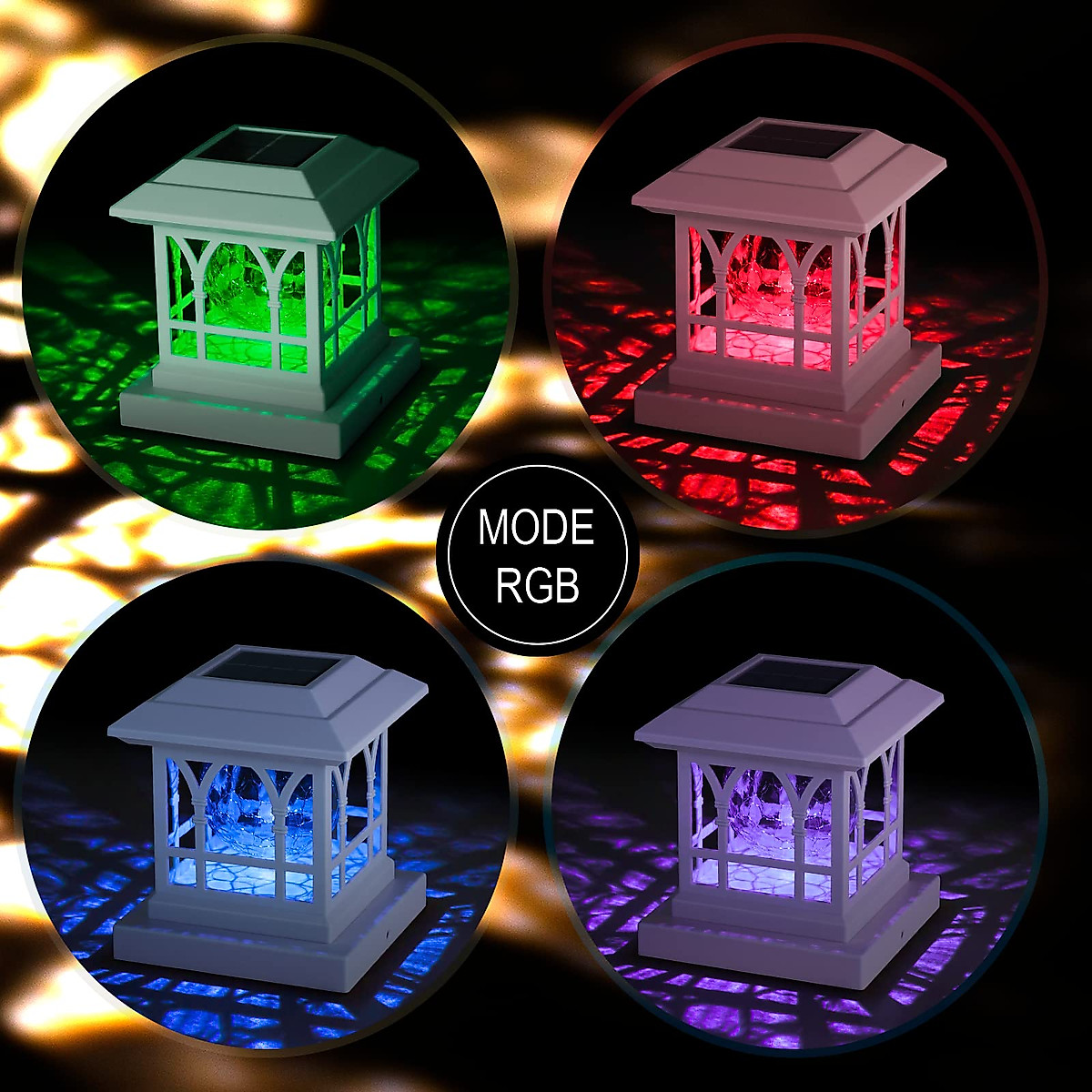 White Solar Post Lights Outdoor Fence Post Lights Fit 3.5x3.5 4x4 4.5x4.5 5x5 Deck Post Lights Solar Powered, RGB & Warm White, 20 LM 1000mAh Battery IP65 Waterproof, ABS Shell Glass Lens (12 Pack)