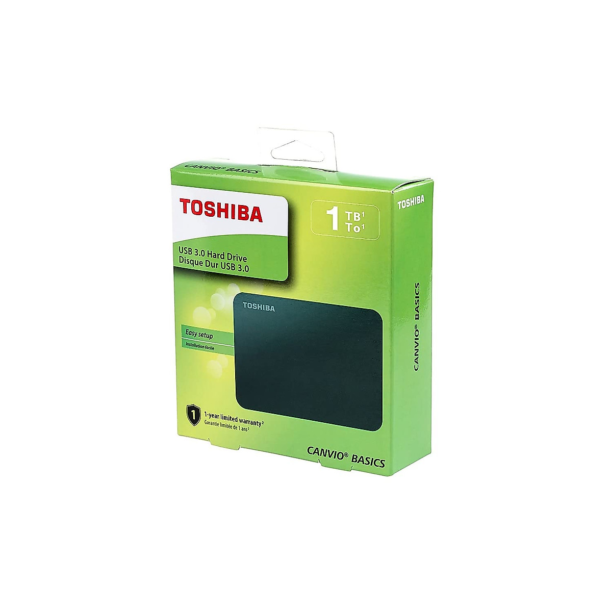 Toshiba Canvio Basics 1TB Portable External Hard Drive USB 3.0, Black - HDTB410XK3AA