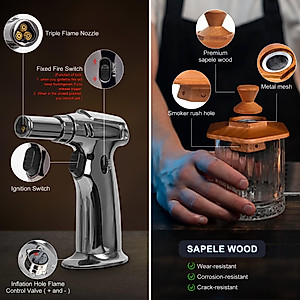Cocktail Smoker Kit with Torch, 4 Flavors Wood Chips, Fashioned/Bourbon/Drink Smoker Infuser Kit, Birthday Anniversary Unique Gifts for Dad Boyfriend Husband Grandpa(No Butane)