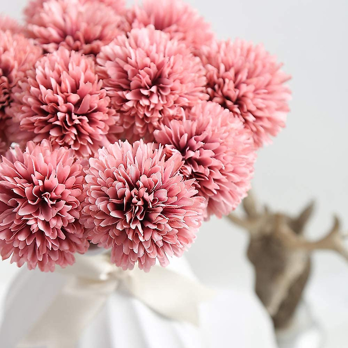 IPOPU Silk Flower Arrangements, 12pcs Artificial Chrysanthemum Flower Balls for Centerpieces Aesthetic Room Decor Baby Shower Garden Wreath Home Decor (Bean)