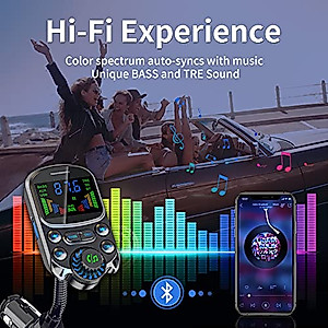 Bluetooth FM Transmitter for Car, Wireless Bluetooth Car Adapter 5.3 with Color Screen, Hands Free Calling [30W PD&QC3.0] [Treble &Bass Sound] Music Player, Support AUX Out U Disk/TF Card