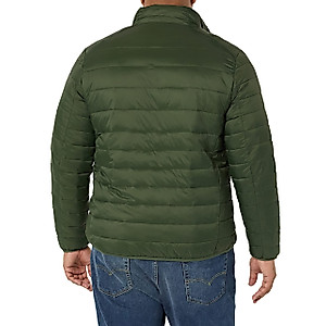 Amazon Essentials Men's Packable Lightweight Water-Resistant Puffer Jacket (Available in Big & Tall), Dark Green, Medium