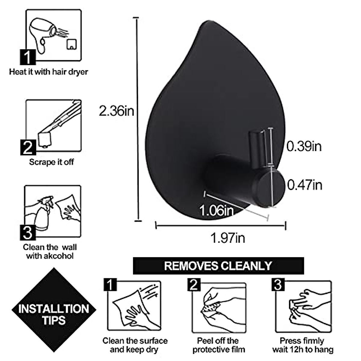 Jasonandiris Adhesive Hooks Heavy Duty Wall Hooks Waterproof Stainless Steel Hooks for Hanging Coat, Hat,Towel Robe Hook Rack Wall Mount- Bathroom and Bedroom Wall Hangers 4-Packs