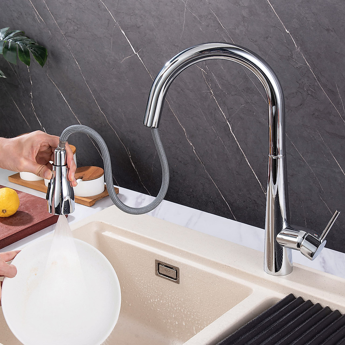 Pull Down Kitchen Faucet Sprayer Head Replacement Part, 3 Function kitchen Sink Faucet Replacement Nozzle, Spray Head for American Standard Faucets, Kohler, Hansgrohe, Grohe, Moen, Delta, Chrome